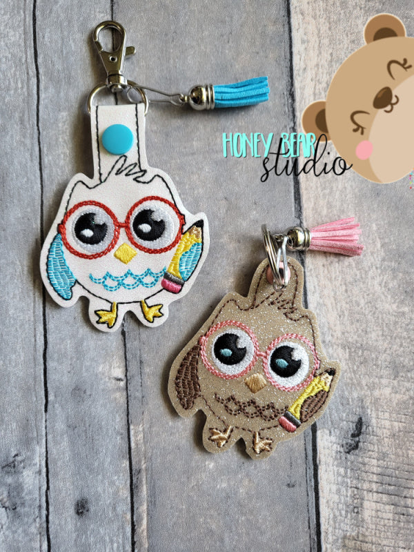 Owl and Pencil Back to School snap tab, or eyelet key fob set 4x4 DIGI ...