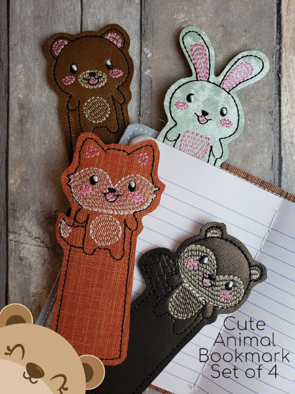 Cute Animal Bookmarks Set 1, VALUE PACK 4 designs 4x4 Bear, Bunny, Bea ...