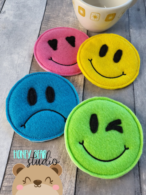 Cute Felt Faces MUG RUG Coaster Set 4x4 5x7 smiles smiley In the hoop ...