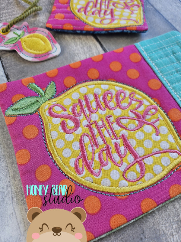 Squeeze the day lemon Fruit Coaster Applique Quilted MUG RUG Set In the ...