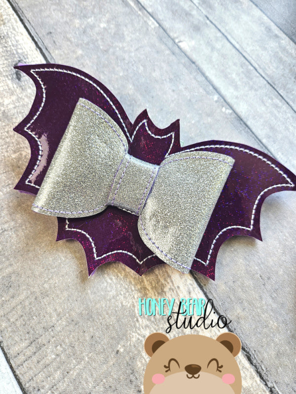 Bat Shape Bow (2 Hoopings) 5x7 DIGITAL DOWNLOAD embroidery file ITH In ...
