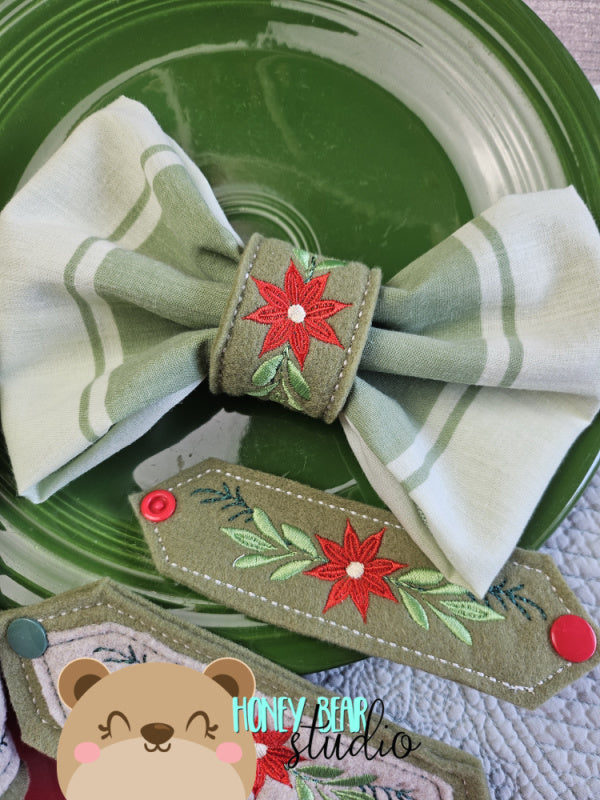 Felt Folk Art Christmas Poinsettia Napkin Ring SET 4x4 and 5x7 DIGITAL ...