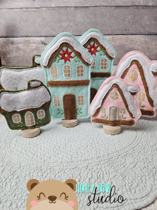 Folk Art Stick Christmas Village SET 2 Felt Version Three Styles & Two ...