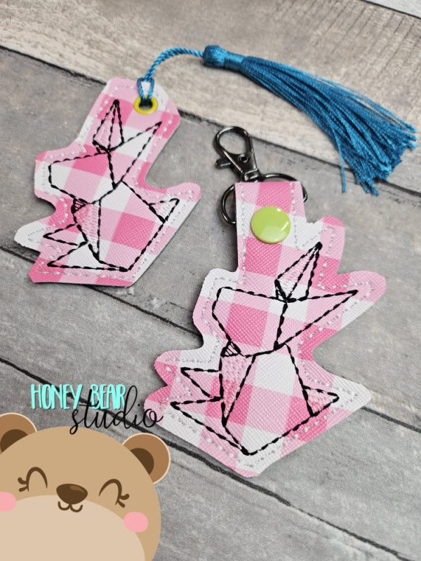 Origami Animal BUNNY Rabbit Fob snap tab, or eyelet key fob set 4x4 DI ...