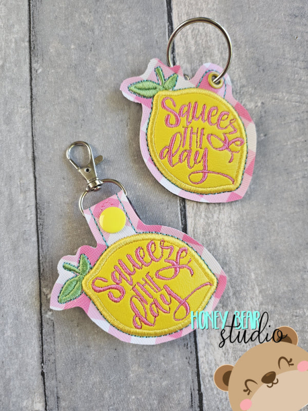 Squeeze the Day Lemon Summer App Fob snap tab, or eyelet key fob set 4 ...
