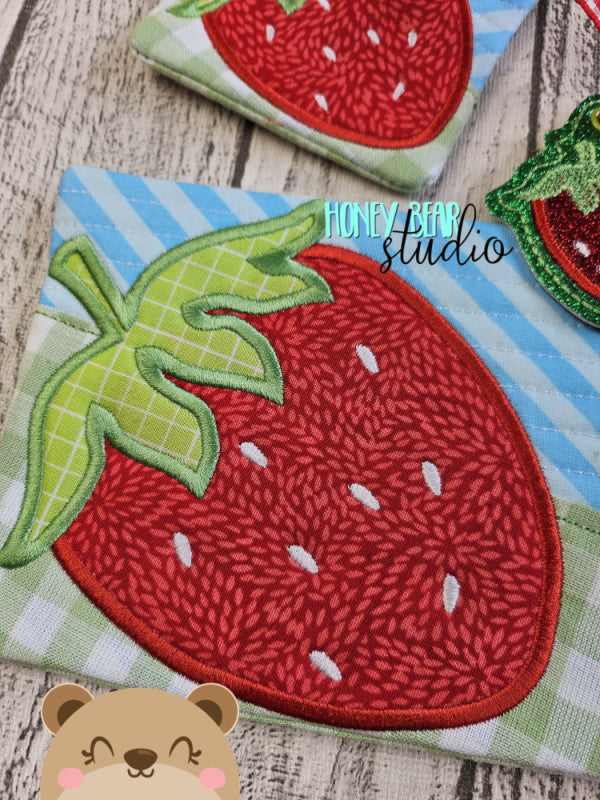 Strawberry Summer Fruit Coaster Applique Quilted MUG RUG Set In the ...