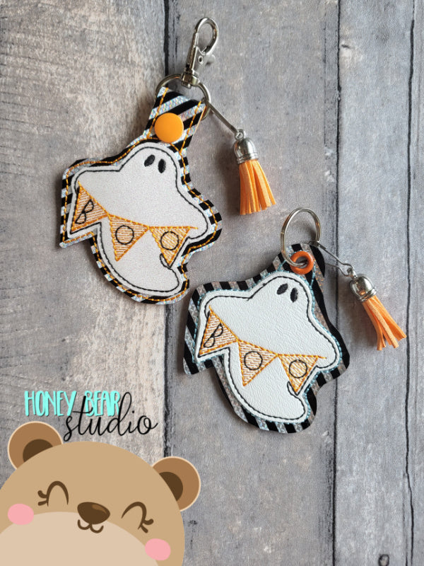 Boo Ghost Cute APPLIQUE Fob snap tab, or eyelet key fob set 4x4 DIGITA ...