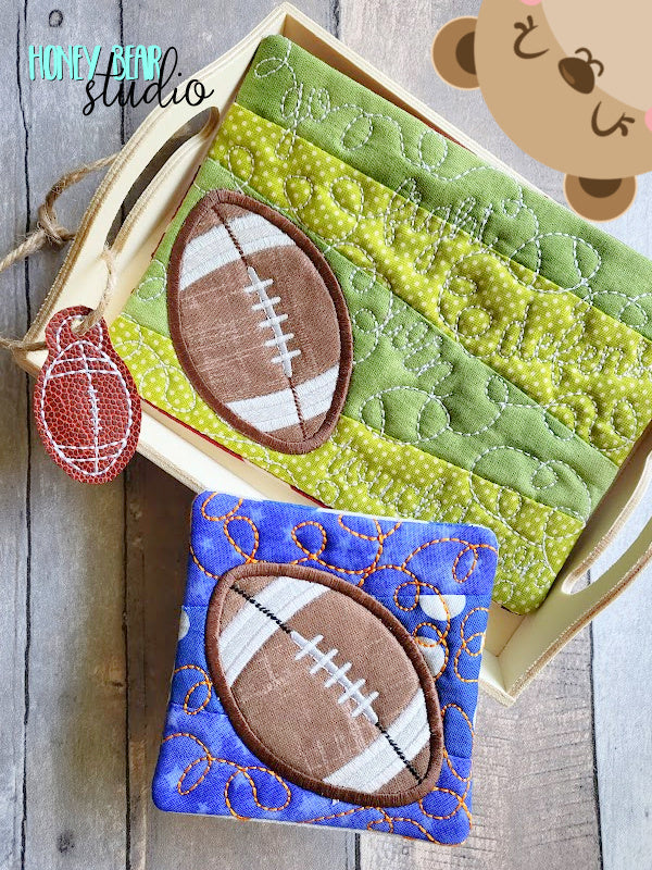 Football Scrap Strips MUG RUG Coaster Set 4x4 5x7 Coaster In the Hoop ...