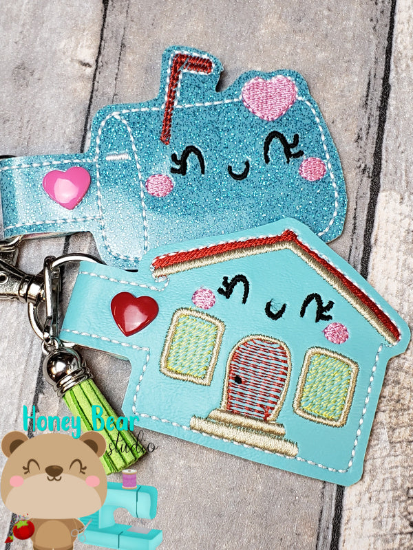 Happy Home House Key and Mailbox Key snap tab, or eyelet fob SET for 4 ...