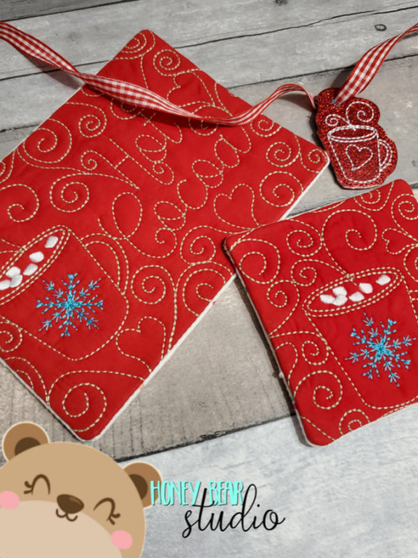 Hot Cocoa Stippling MUG RUG Coaster Set 4x4 5x7 Coaster In the Hoop ...