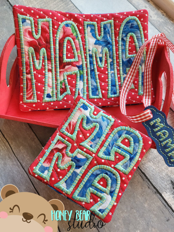 MAMA mother mommy applique MUG RUG Coaster Set 4x4 5x7 In the Hoop ...