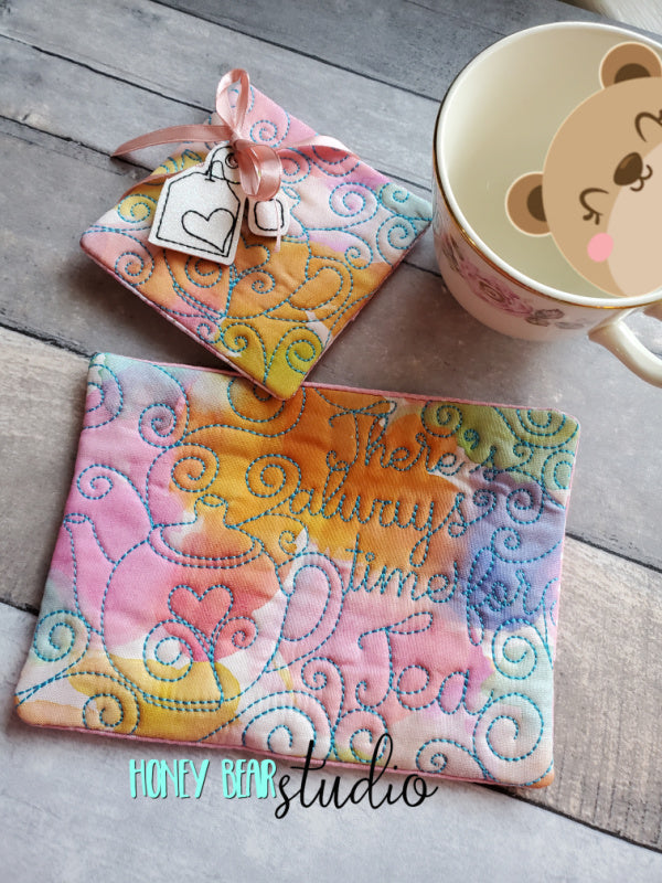 Tea Pot Stippling MUG RUG Coaster Set 4x4 5x7 Coaster In the Hoop ...